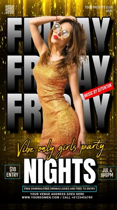 Friday vibe only girls party Template | PosterMyWall