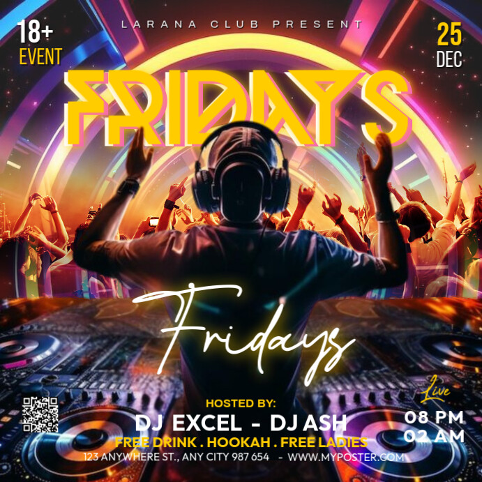 Fridays Night Party 18+ Template | PosterMyWall