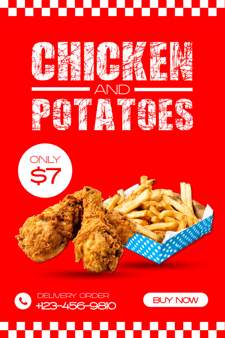 Fried Chicken and Potatoes Restaurant Menu Po Template | PosterMyWall
