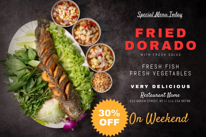 Fried dorado and fresh salad Template | PosterMyWall