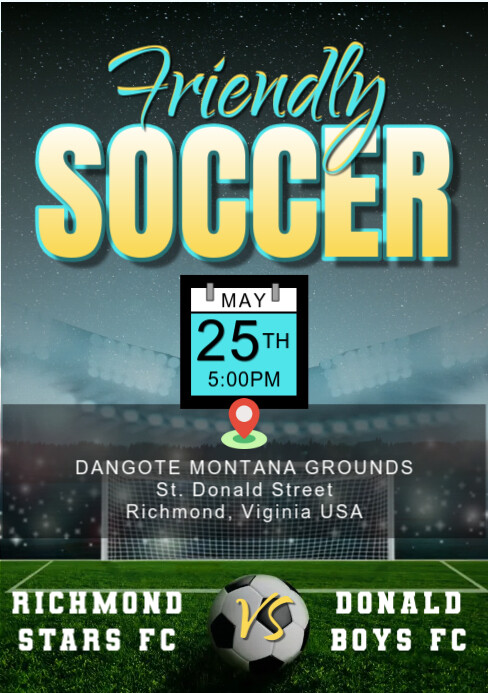 Friendly soccer football tournament event fly Template | PosterMyWall