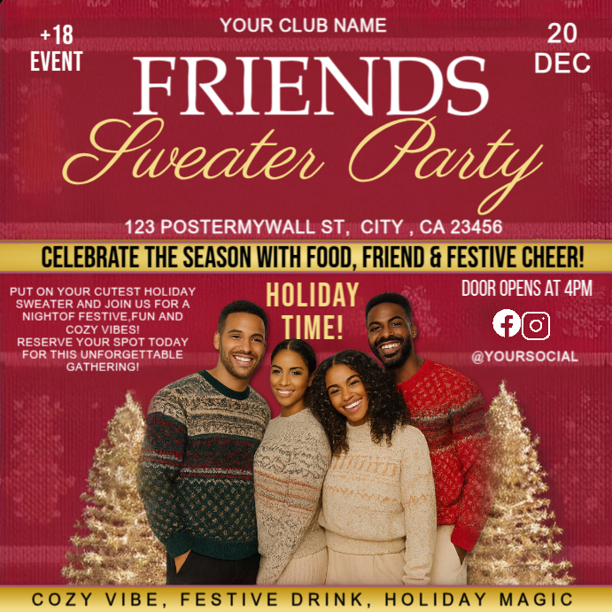 Friends Holiday Sweater Party Instagram Flyer Modelo | PosterMyWall