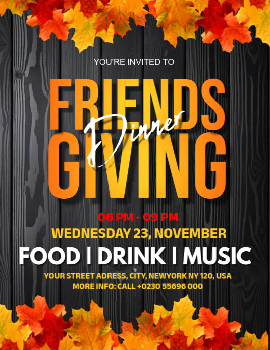 Friendsgiving Dinner Invitation Flyer Template | PosterMyWall
