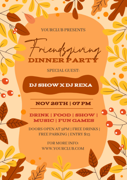 Friendsgiving Dinner Party Poster Flyer Templat | PosterMyWall