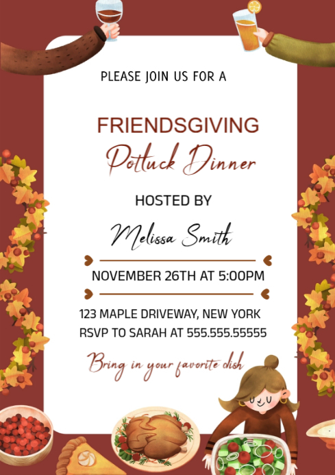 Friendsgiving Potluck Dinner Invitation Template A4 | PosterMyWall