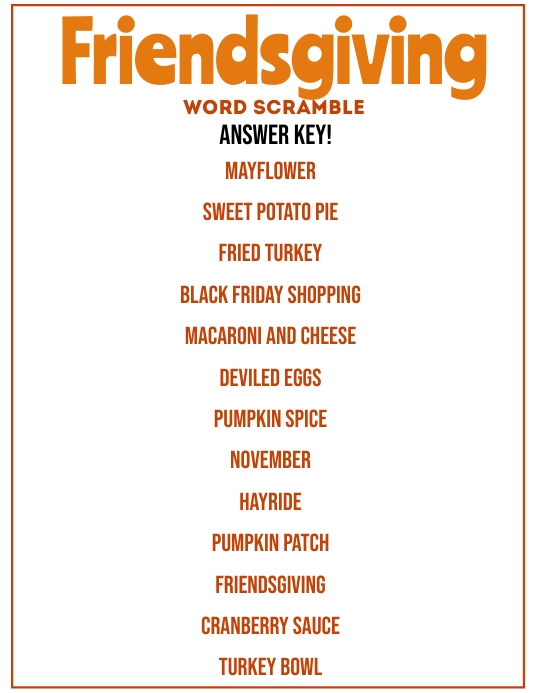 Friendsgiving Word Scramble Answer Key Templat | PosterMyWall