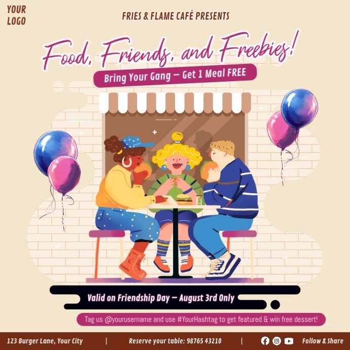 Friendship Day Fast Food Cafe Offer Post Template | PosterMyWall