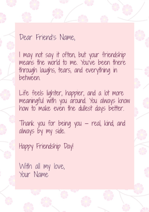 Copy of Friendship Day Letter Printable A4 Template | PosterMyWall