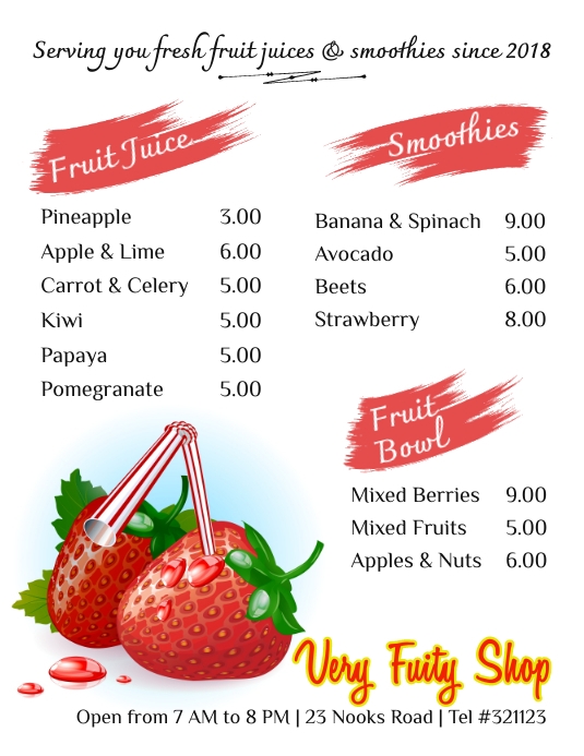 Copy of Fruit Juice & Smoothies Shop Menu | PosterMyWall