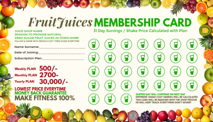 Copy of Fruit Juice Membership Card 2021 Template | PosterMyWall