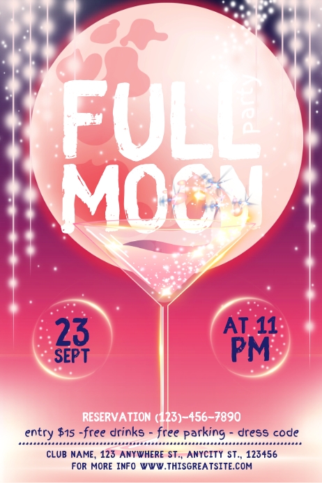 Full Moon Pink Party Template | PosterMyWall