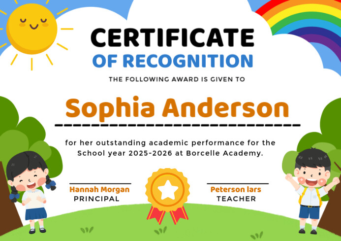 Copy of Fun & Colorful Kids' Certificate of Recognition" | PosterMyWall