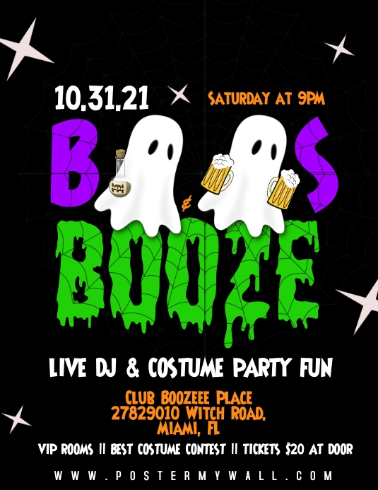 Copy of Fun BOOS & BOOZE Club Flyer Template | PosterMyWall