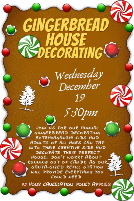 Fun Gingerbread House Decorating Party Flyer – Christmas Holiday Event ...