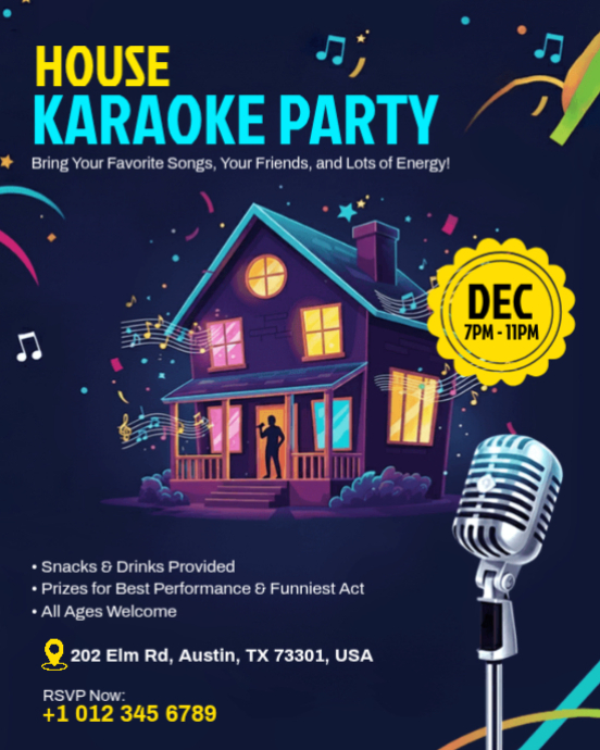 Plantilla de Fun House Karaoke Party Flyer Template - All Ages Sing ...