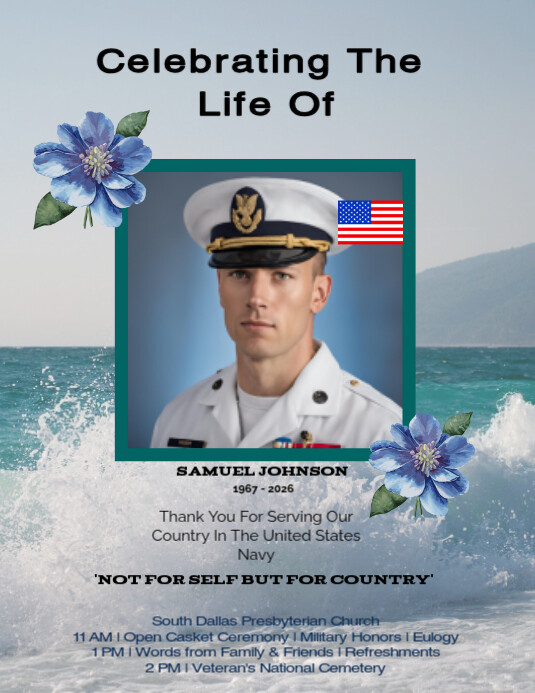 Copy of funeral, celebration of life, navy, military, army, obituary ...