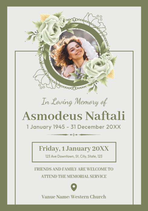 Funeral Announcement A4 Template | PosterMyWall