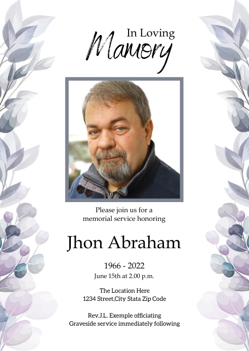 Plantilla de Funeral Announcement Card | PosterMyWall