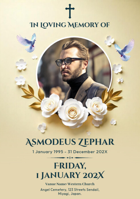 funeral announcement flyer template | PosterMyWall