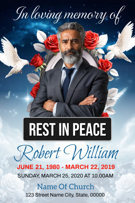 Plantilla de Funeral Announcement Poster Template | PosterMyWall