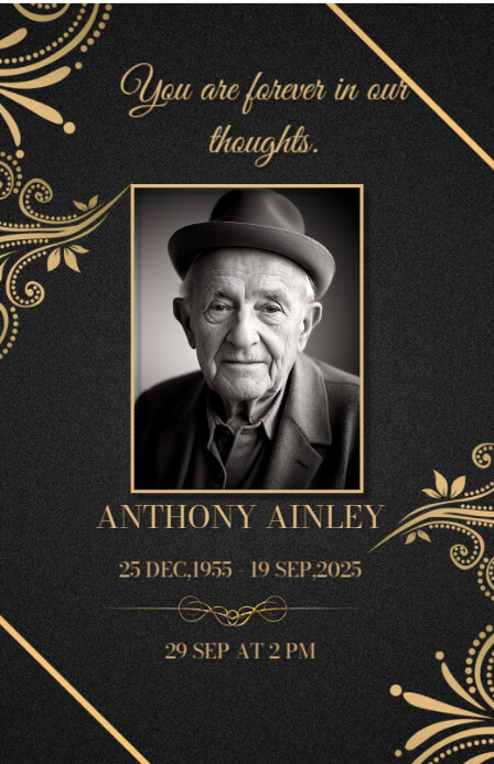 Plantilla de Funeral Black Gold Texture Border Background Card ...