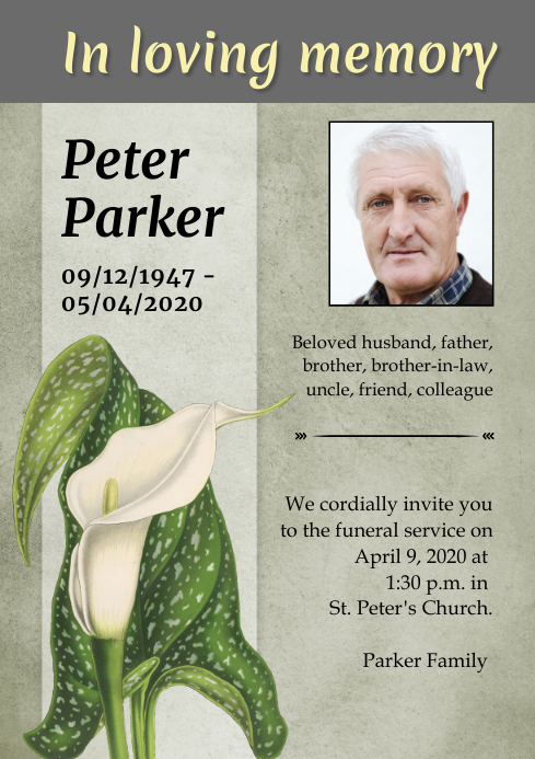 Funeral Card Template | PosterMyWall