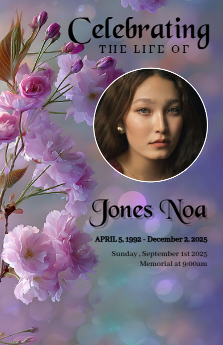funeral card purple bokeh floral background Template | PosterMyWall