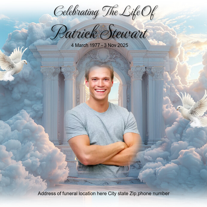 Plantilla de funeral cloudy door-stretching-into-fantasy background | PosterMyWall