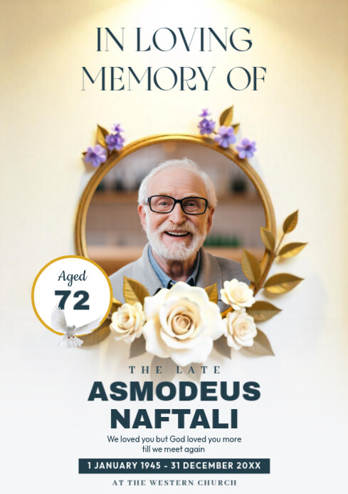 funeral Death Announcement Flyer เทมเพลต | PosterMyWall