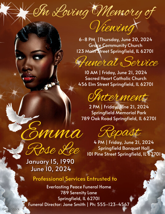 Memorial Service Flyer Template Mountain Lake Theme Funeral Service