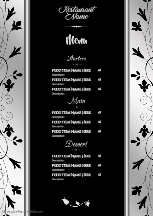 Copy of Funeral Obituary Restaurant Menu Card Templat | PosterMyWall