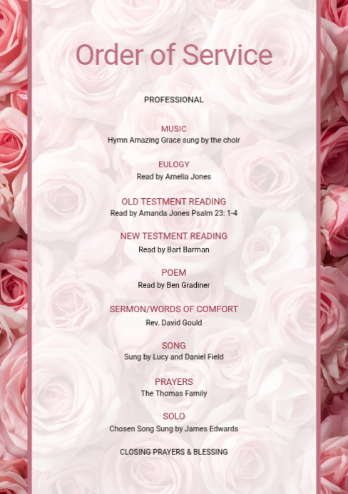 Funeral Order of Service Template | PosterMyWall