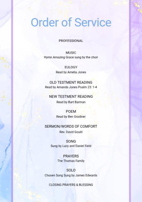 Funeral Order of Service Template | PosterMyWall
