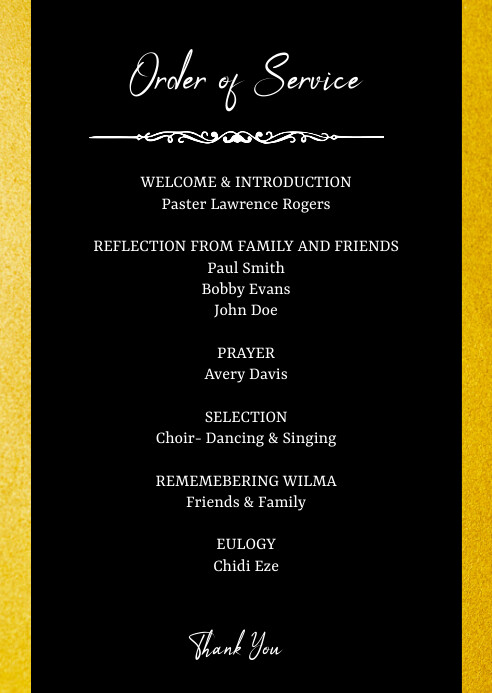Funeral Order of Service Template | PosterMyWall