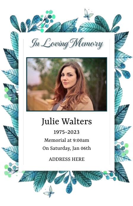 Funeral Program card Template blue leaf (2) | PosterMyWall
