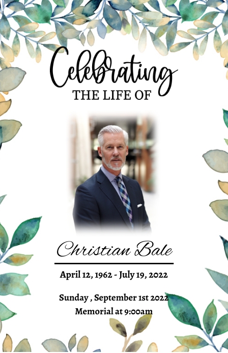 Funeral Program card Template green leaf (1) | PosterMyWall