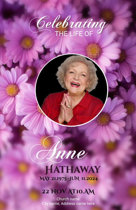 Funeral Program card Template purpl floral | PosterMyWall