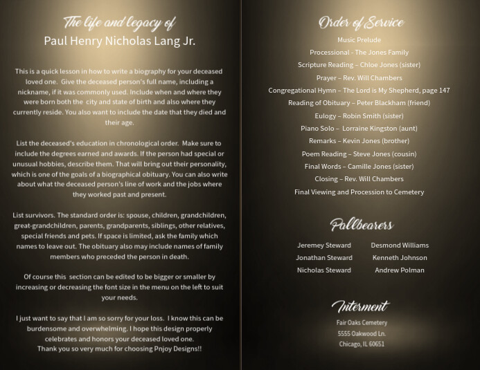 Funeral Program Small Booklet (inside) Template | PosterMyWall