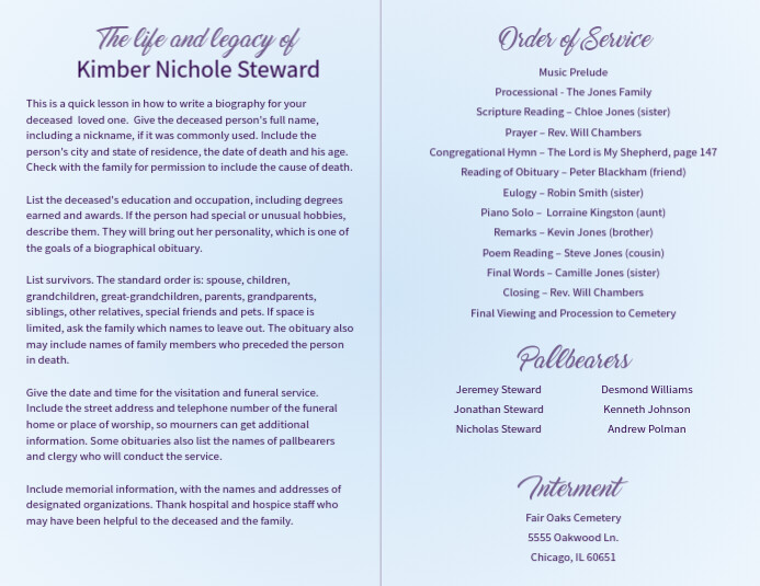 Funeral Program Sunrise (inside) Template | PosterMyWall