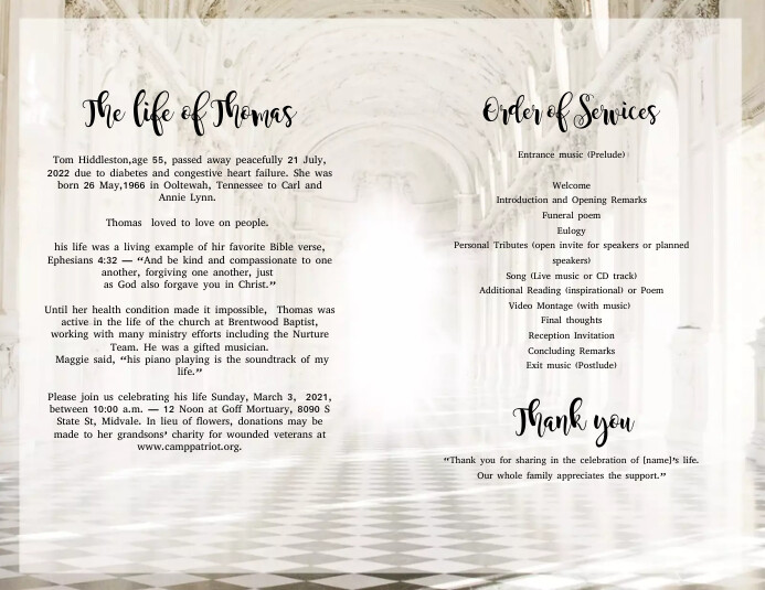 Funeral Program Template | PosterMyWall