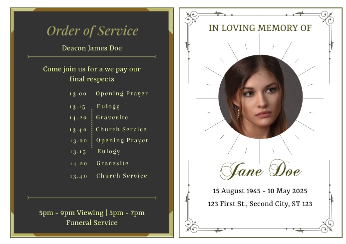 Funeral Programme Template | PosterMyWall