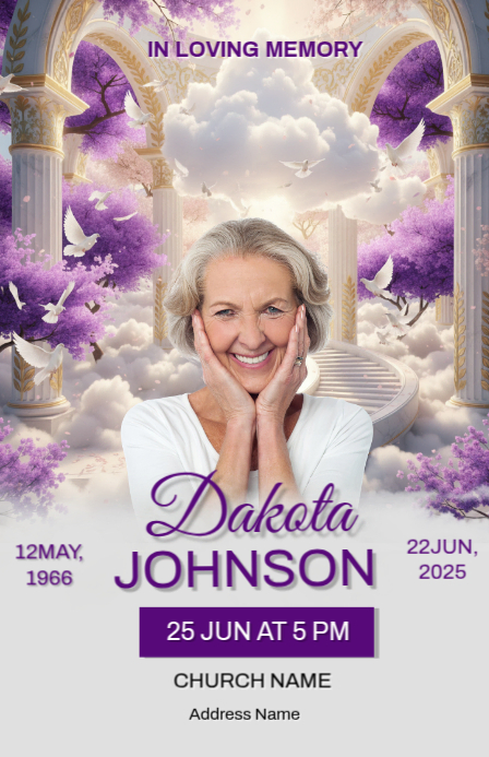 Plantilla de funeral purple floral heaven gate doves background ...