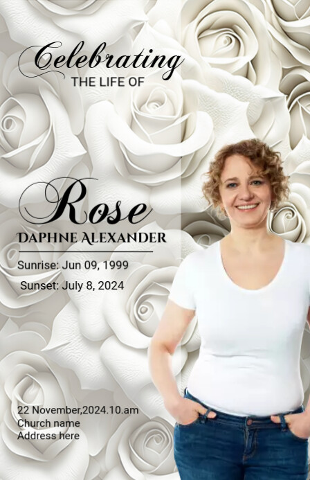 Copy of Funeral whita rose floral card template | PosterMyWall
