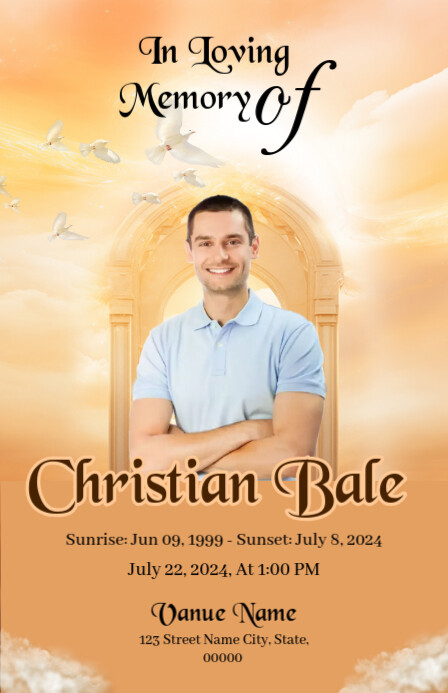 Plantilla de funeral yellow sky background template | PosterMyWall