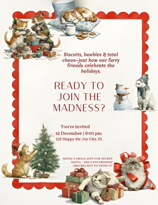 Funny Christmas Party Invitation with Cats | Editable Holiday Flyer (8 ...