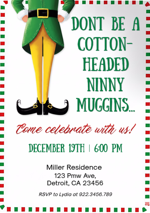 Plantilla de Funny Elf-Themed Holiday Party Invitation Template ...