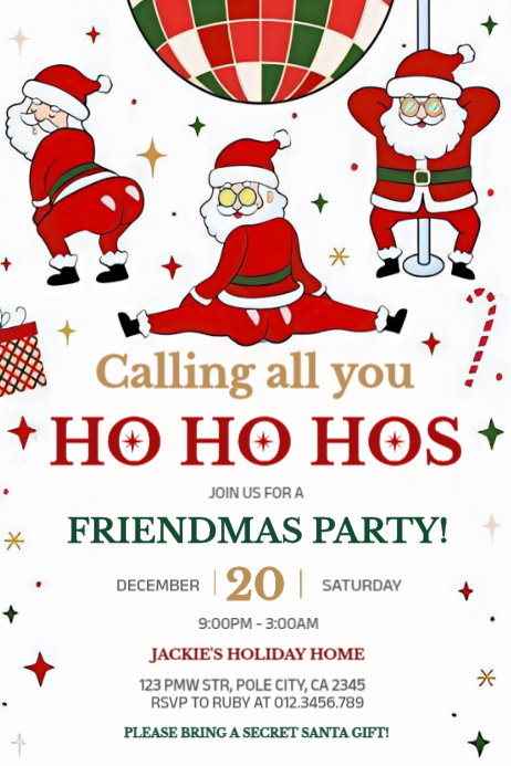Funny Santa-Themed Friendmas Party Invitation – Editable Holiday ...