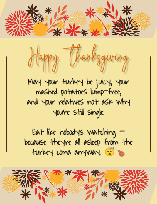 Funny Thanksgiving Day Message Template | PosterMyWall