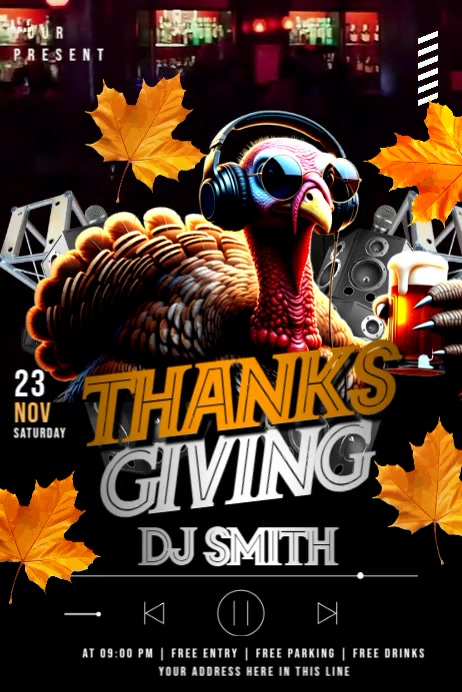 Plantilla de Funny Turkey Thanksgiving Poster | PosterMyWall