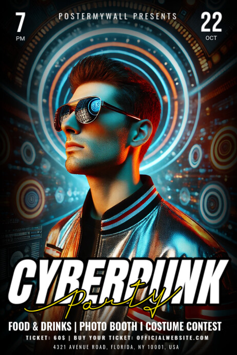Futuristic 3d Cyberpunk Party Poster Template | PosterMyWall